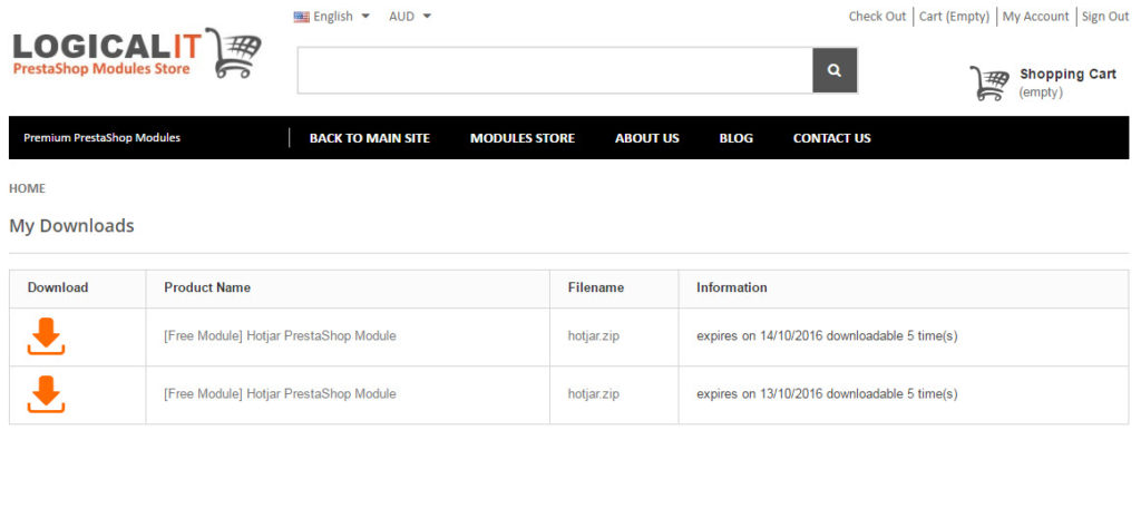 My Downloads Prestashop Module Prestashop Developer Australia Wordpress Woocommerce